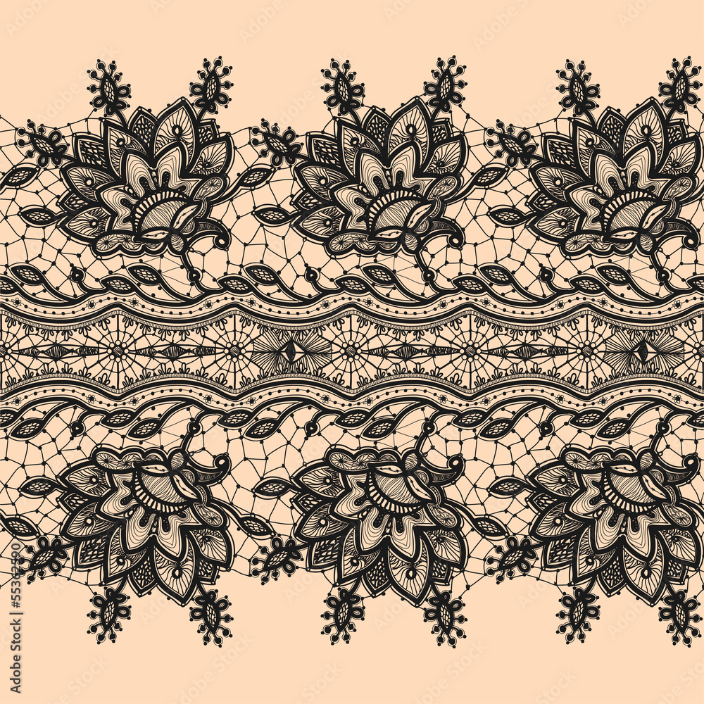 Seamless Pattern Black Lace Stock Vector | Adobe Stock