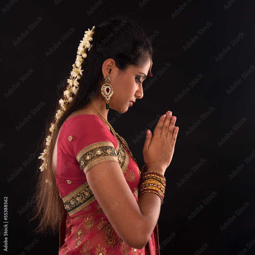Indian woman prayer Stock Photo | Adobe Stock