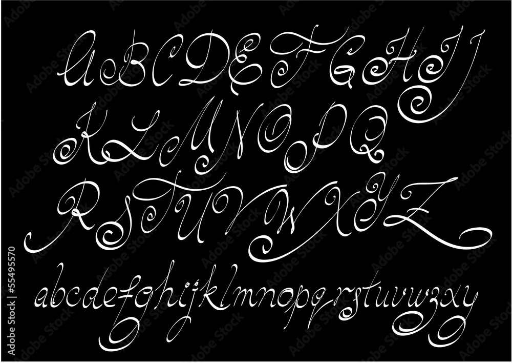 Vector free hand calligraphic alphabet, uppercase and Stock Vector ...