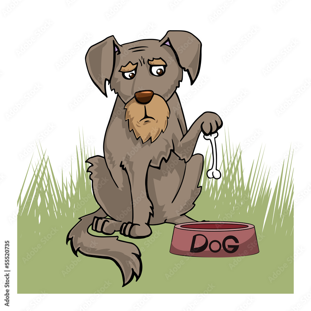 Sad Dog, looking at small bone, vector illustration Stock Vector ...