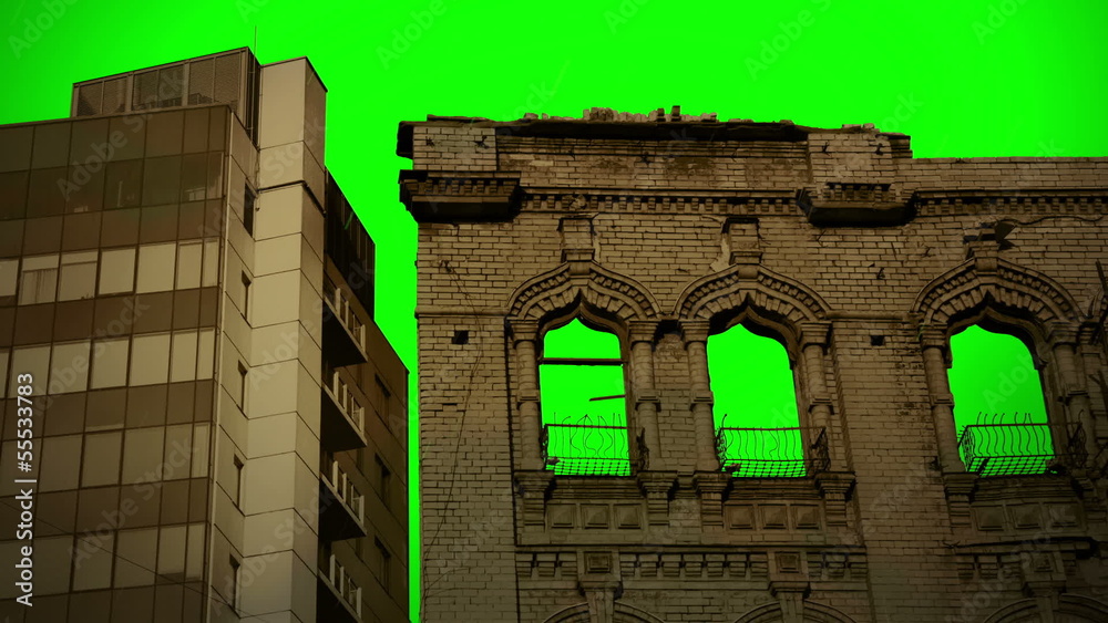 Modern and old Buildings Green Screen ChromaKey sky Background Stock ...