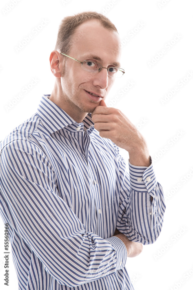 Portrait junger Geschäftsmann mit Brille isoliert in Hemd Stock-Foto ...