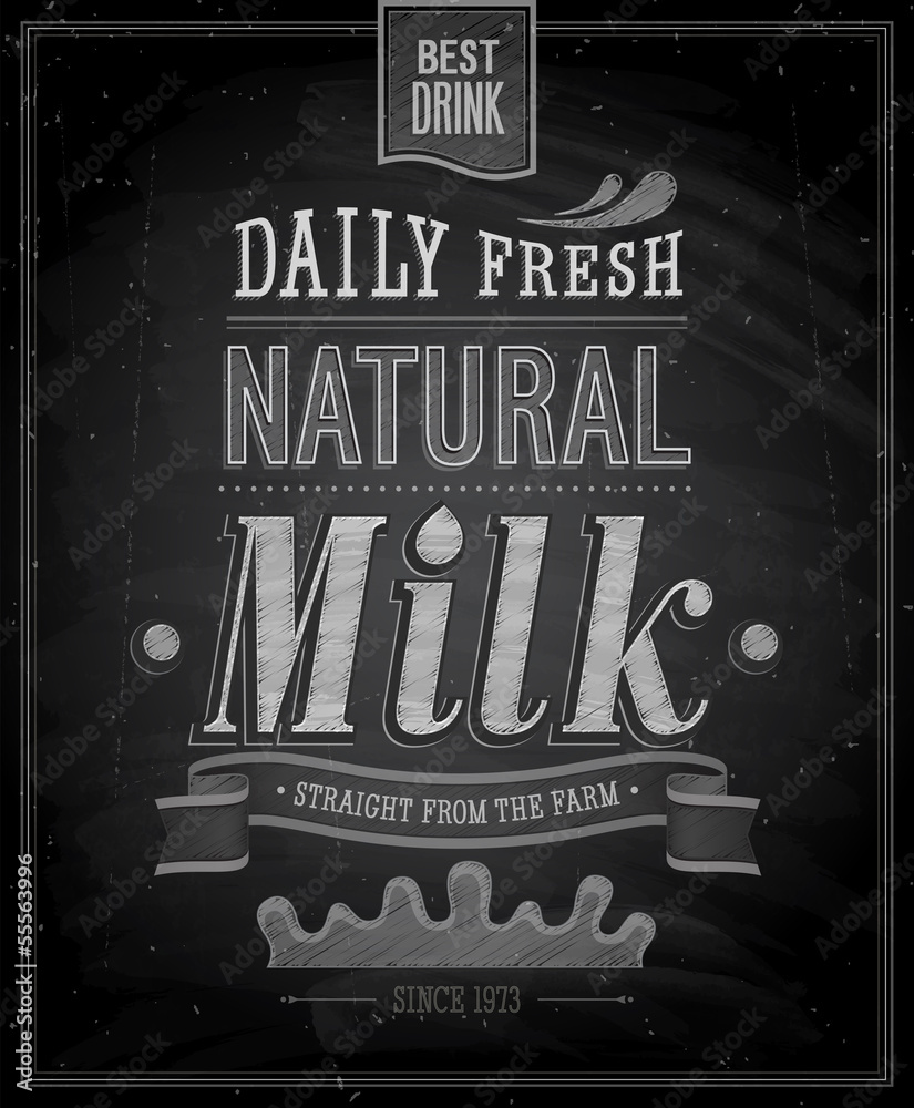 Vintage Milk poster - Chalkboard. Vector illustration. Stock Vector ...