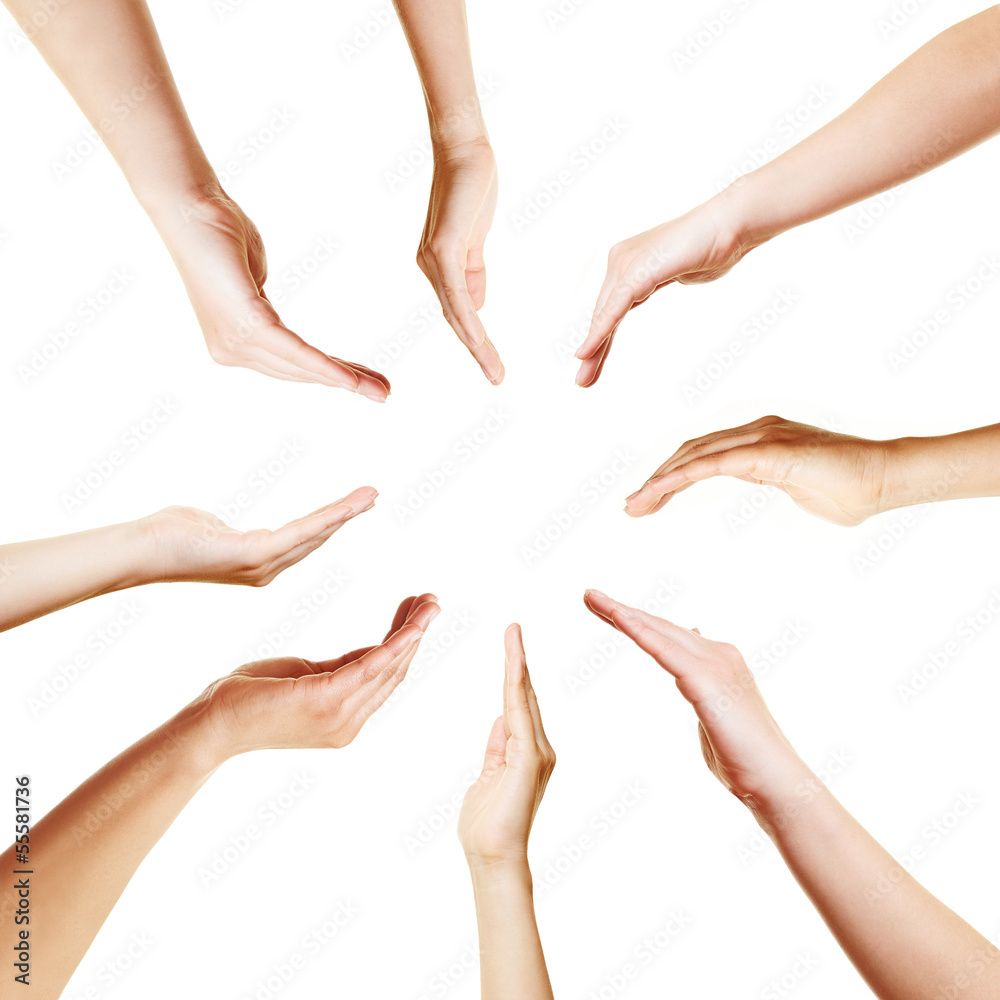 Many open hands in a circle Stock Photo | Adobe Stock