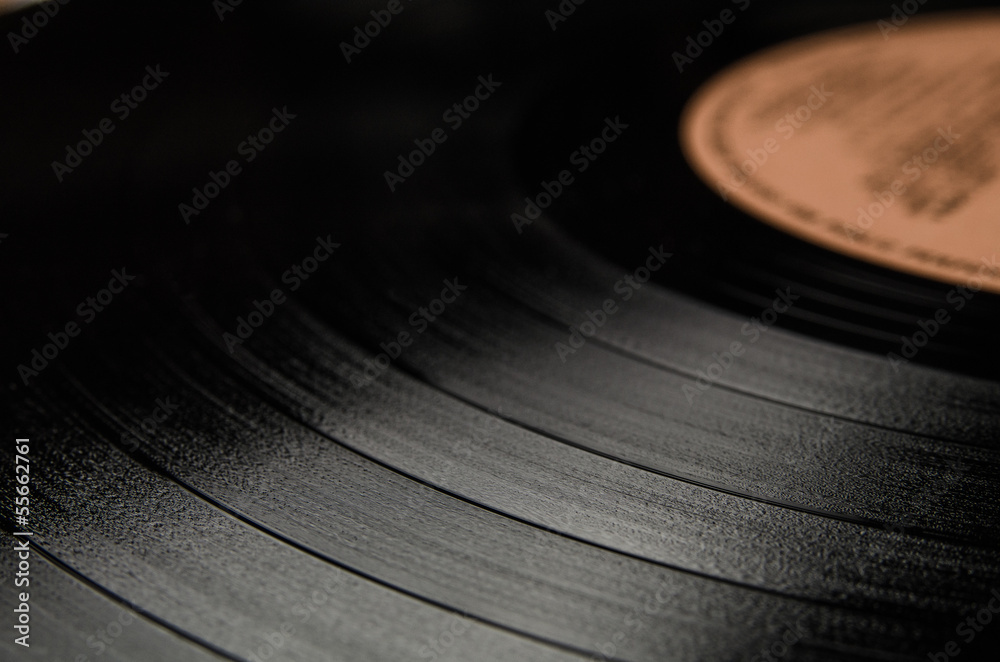 Segment of vinyl record with label showing the texture of the gr Stock ...