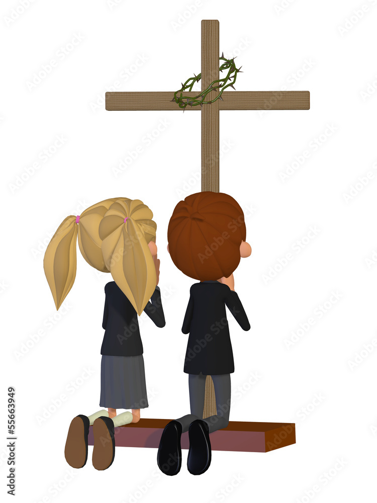 Children praying in the church Stock Illustration | Adobe Stock