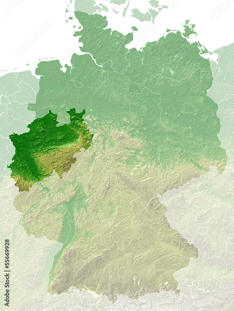 Fototapeta nadrenia Północna-Westfalia - mapa topograficzna Niemiec ...