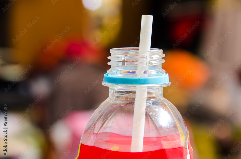 plastic bottle and straw Stock Photo | Adobe Stock