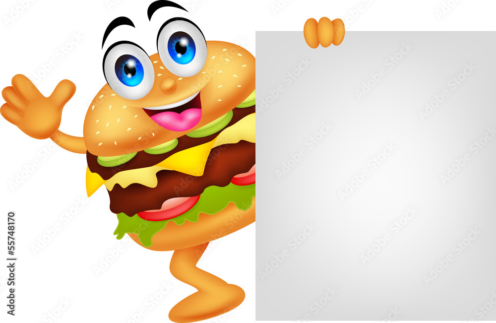 burger cartoon characters with blank sign Stock Vector | Adobe Stock