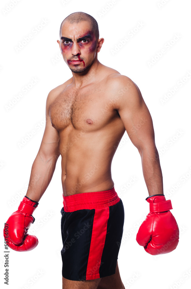 Badly beaten boxer isolated on white Stock Photo | Adobe Stock