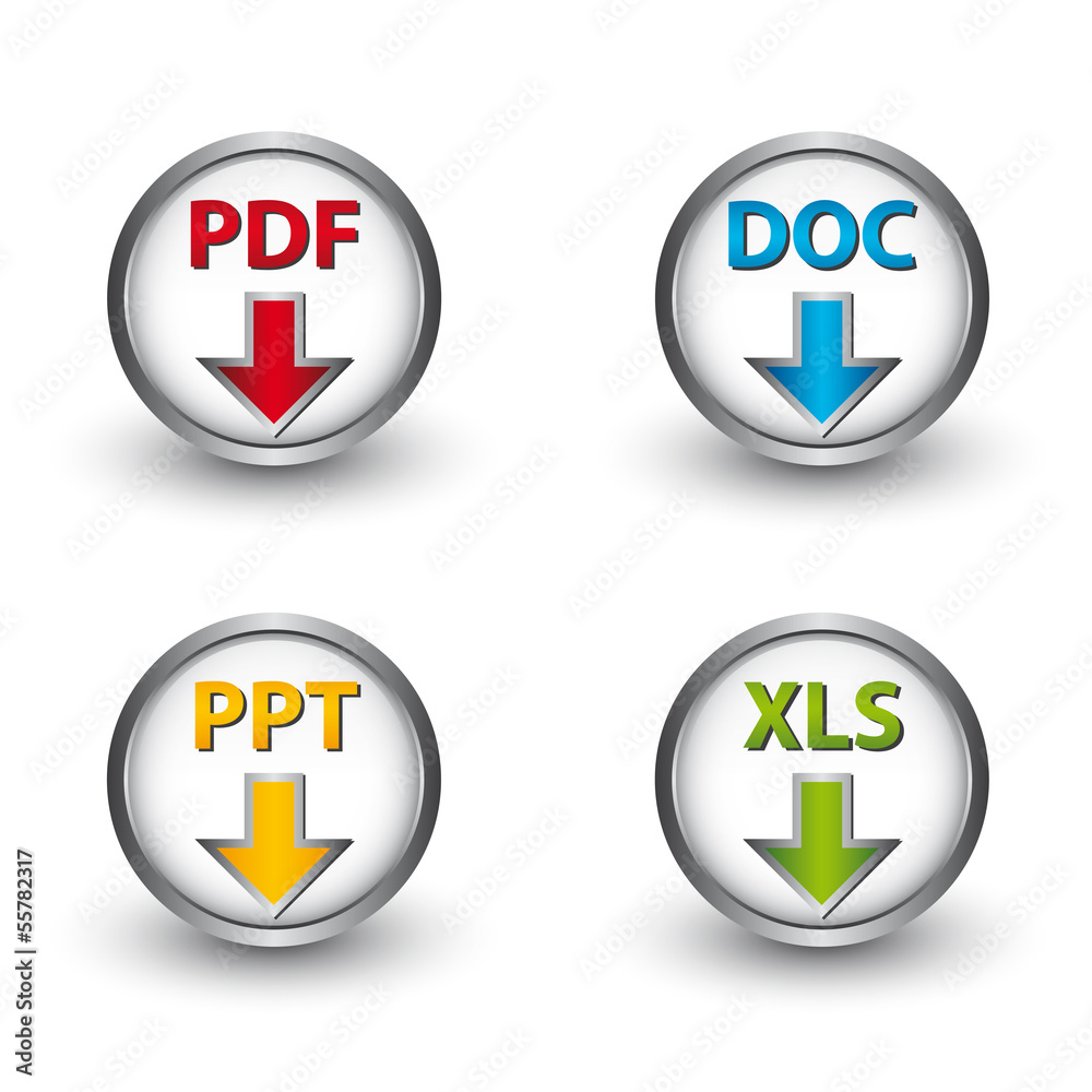PDF DOC PPT XLS Vector Buttons Stock Vector | Adobe Stock