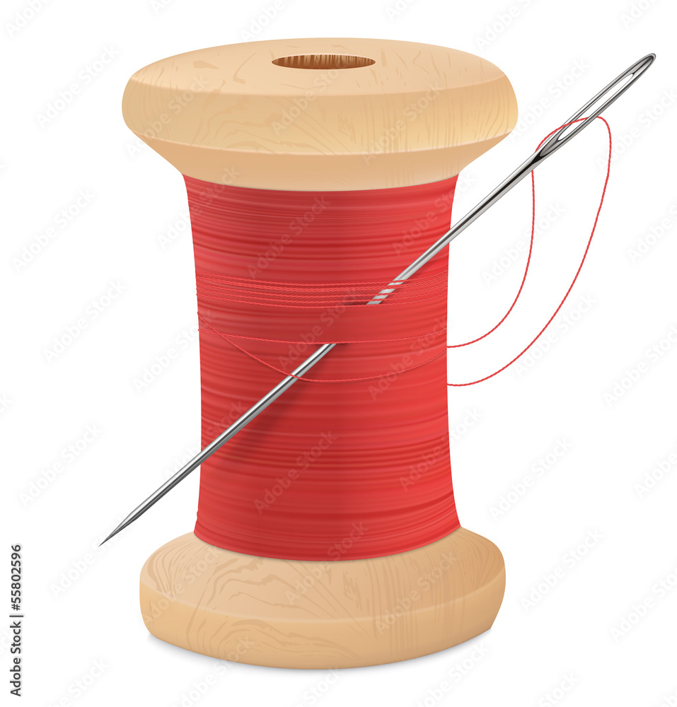 Spool of thread with needle isolated on white. Vector illustrati Stock ...