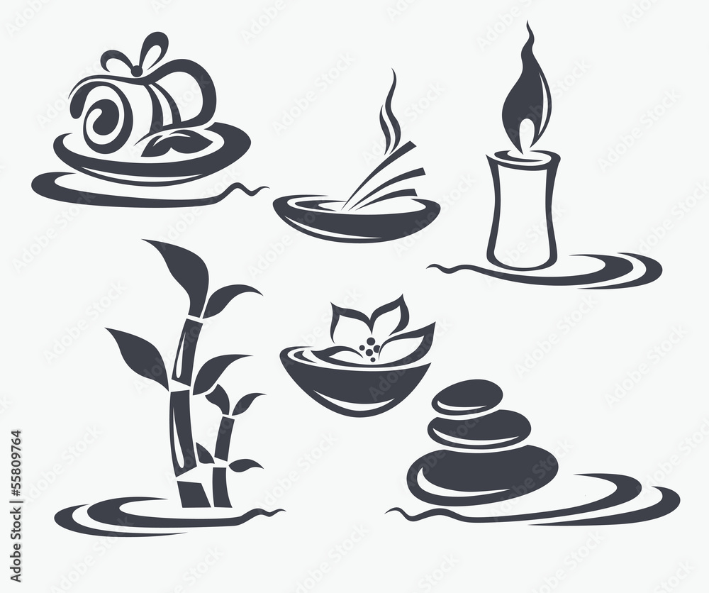vector collection of monochrome Asian spa sign and symbols Stock Vector ...