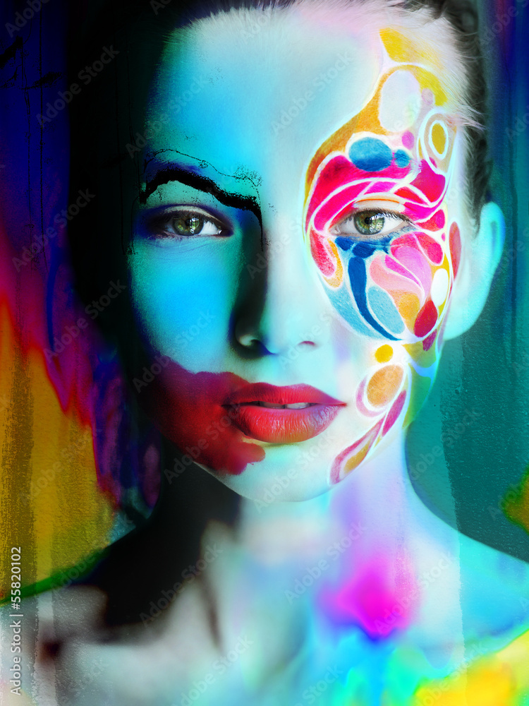 color face art woman face extra bright Stock Photo | Adobe Stock