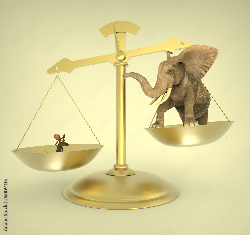 Balanza con elefante y ratón ilustración de Stock | Adobe Stock
