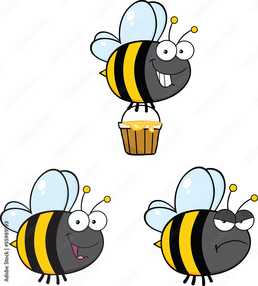 Cute Bee Cartoon Mascot Characters. Set Collection 4 Stock Vector ...