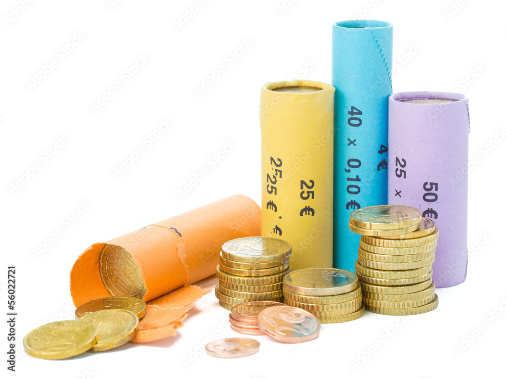 Münzrollen und Kleingeld Stock-Foto | Adobe Stock