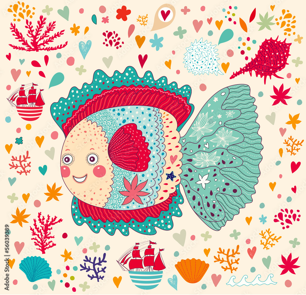 Vector wallpaper with funny fish Stock Vector | Adobe Stock