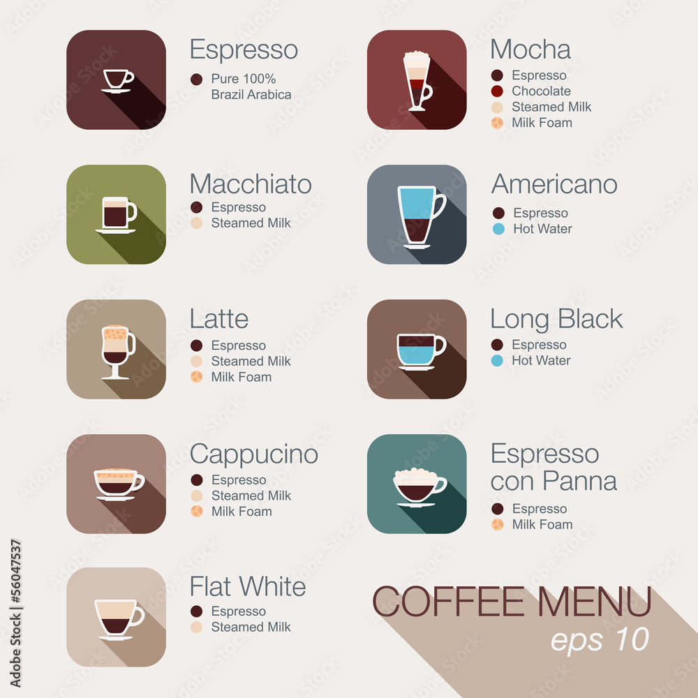 Coffee vector icon set menu. Buttons for web and apps. Stock Vector ...