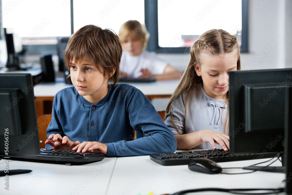 Schoolchildren Using Desktop Pc In Computer Lab Stock-Foto | Adobe Stock