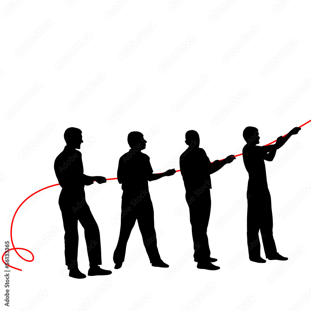 Black silhouettes of people pulling ropeþ. Vector illustration. Stock ...