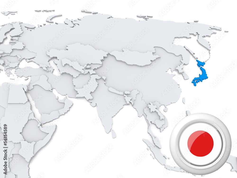 Japan on map of Asia Stock Illustration | Adobe Stock