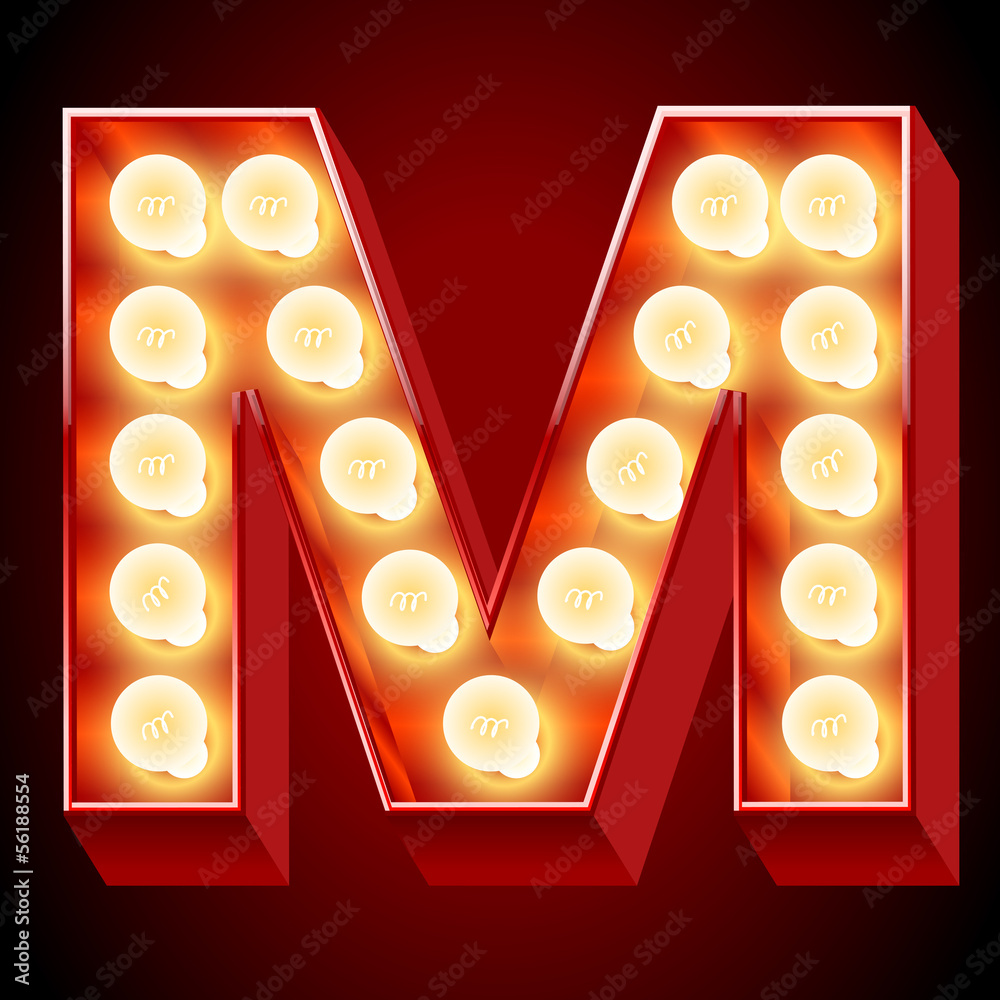 Old lamp alphabet for light board. Letter M Stock Vector | Adobe Stock