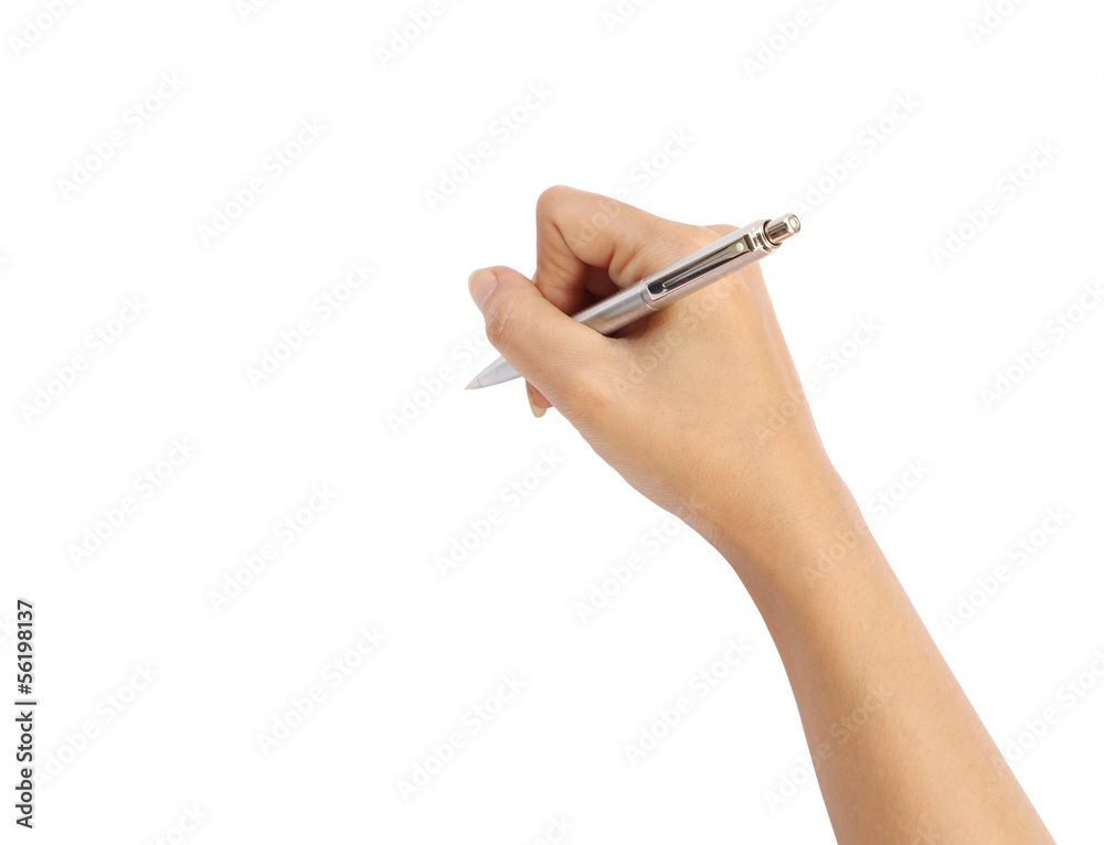 hand with pen writing on white background Stock Photo | Adobe Stock