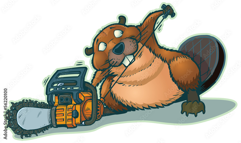 Cute Beaver Strarting Chainsaw Vector Cartoon Stock Vector | Adobe Stock