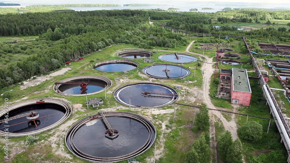 Water recycling tanks on sewage treatment plant Stock Video | Adobe Stock