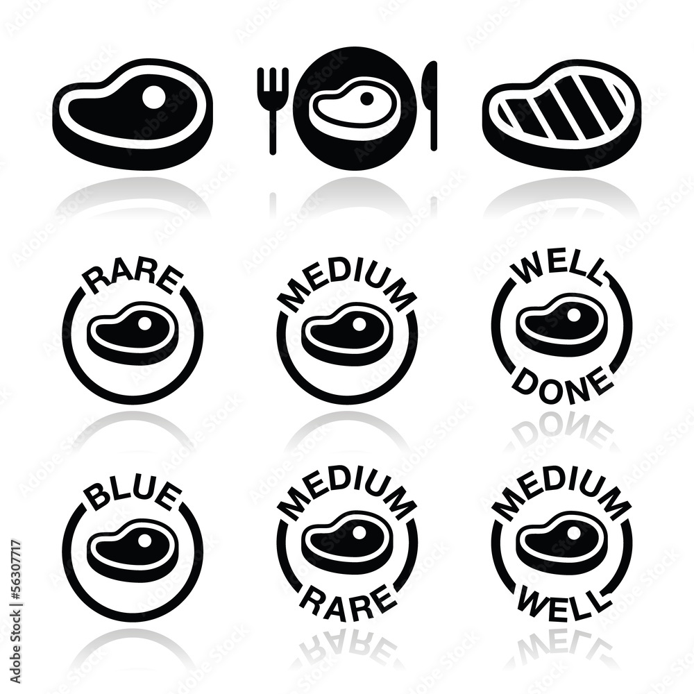 Steak - medium, rare, well done, grilled icons set Stock Vector | Adobe ...