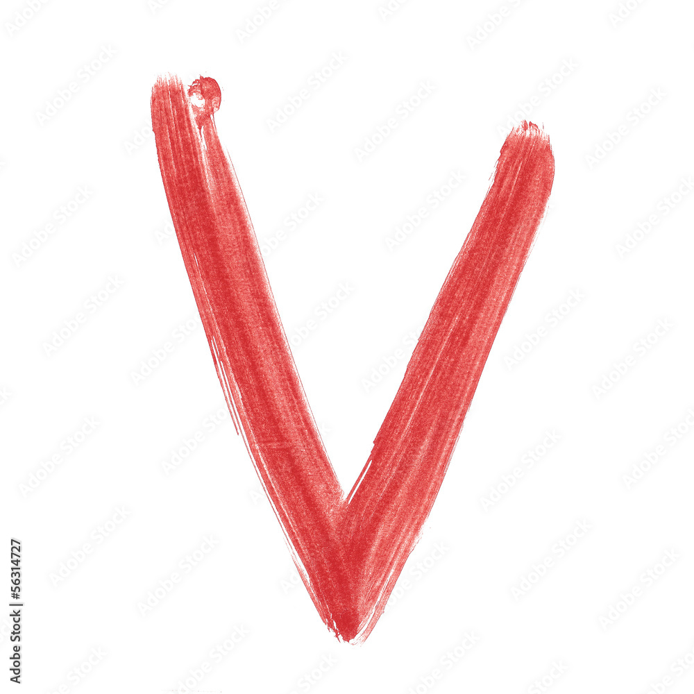v - Red handwritten letter over white background lower case Stock ...