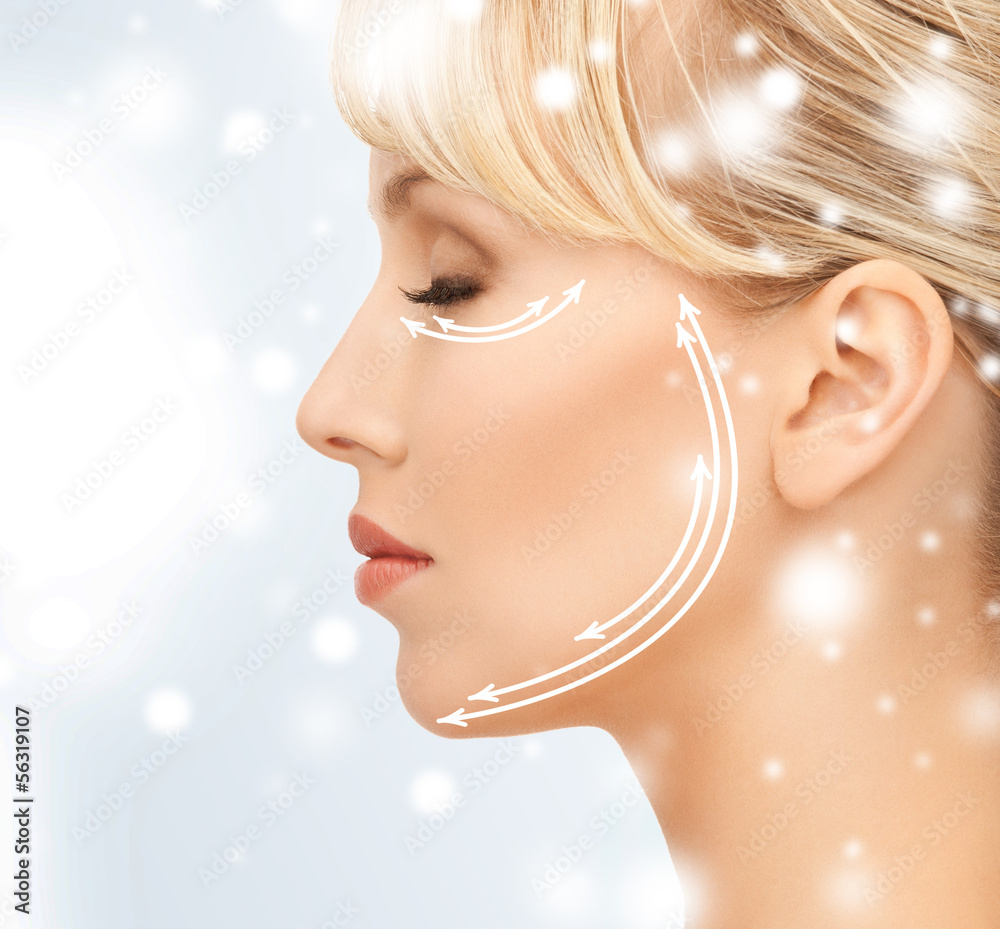 beautiful young woman face with arrows Stock Photo | Adobe Stock