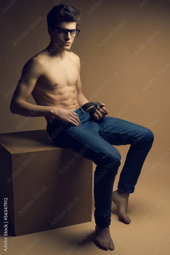 Beautiful (handsome) muscular male model with nice abs in jeans Stock ...