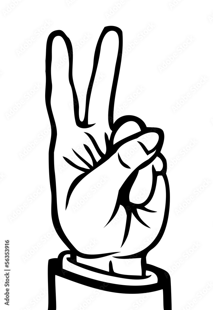 Black and white hand showing the peace sign. Stock Vector | Adobe Stock