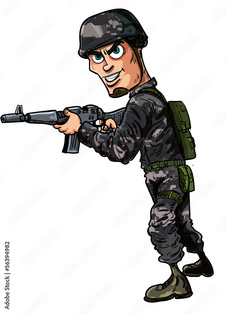 Cartoon modern soldier with a rifle Stock Vector | Adobe Stock