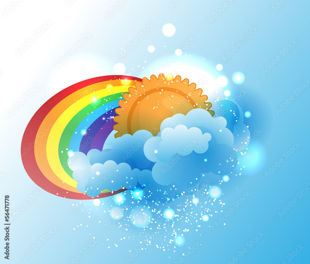 Cartoon sun, cloud and rainbow Stock Vector | Adobe Stock