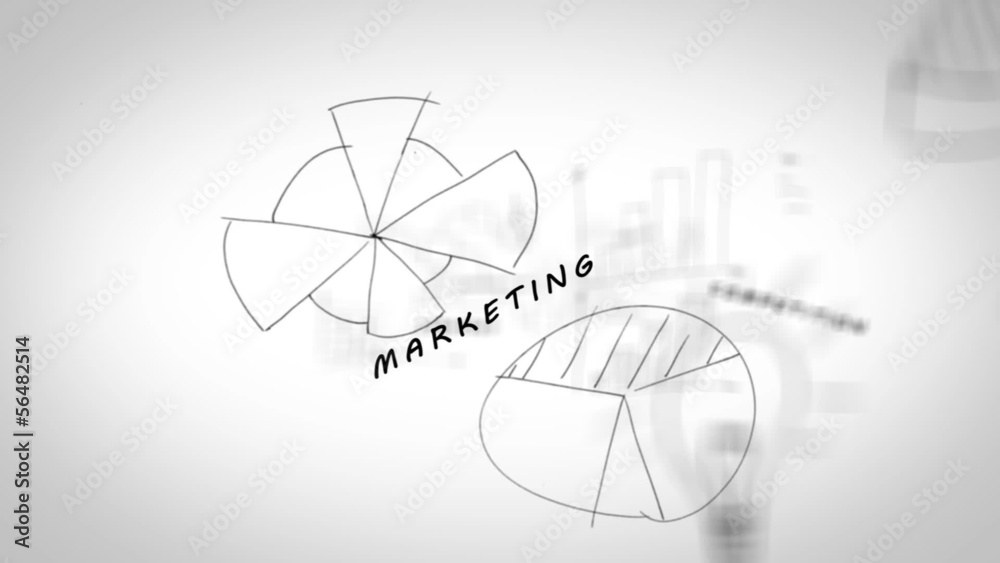Drawings with charts showing marketing terms Stock Video | Adobe Stock