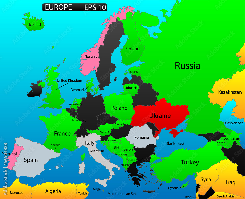 Location map of Europe, editable, with every country included. Stock ...