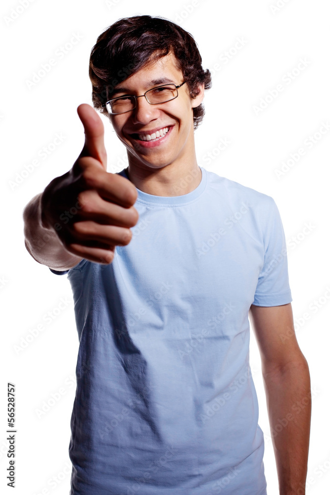 High contrast portrait of guy with thumb up Stock Photo | Adobe Stock