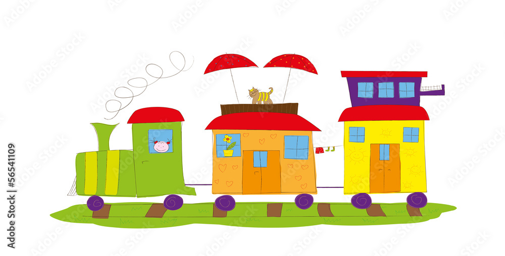 drawing of cute train- vector illustration Stock Vector | Adobe Stock