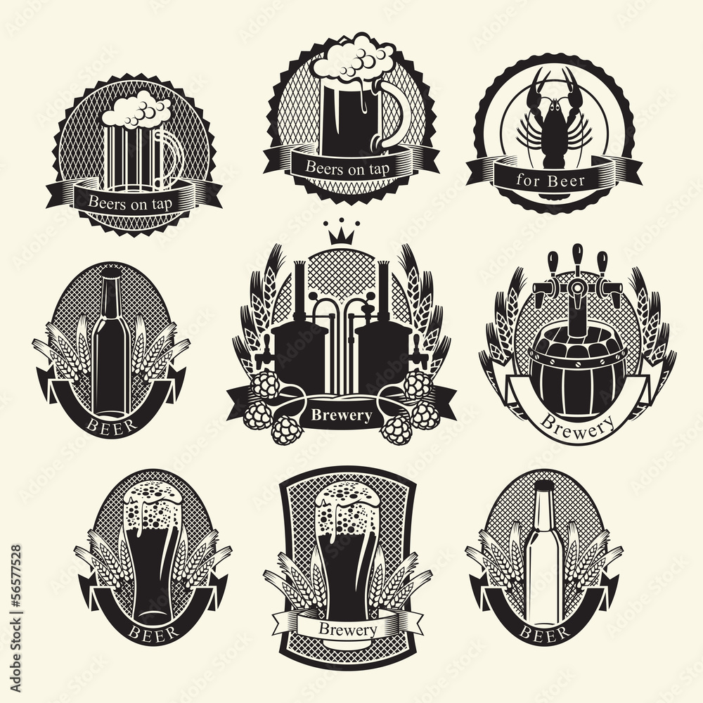 vector set Beer labels signs symbols Stock Vector | Adobe Stock