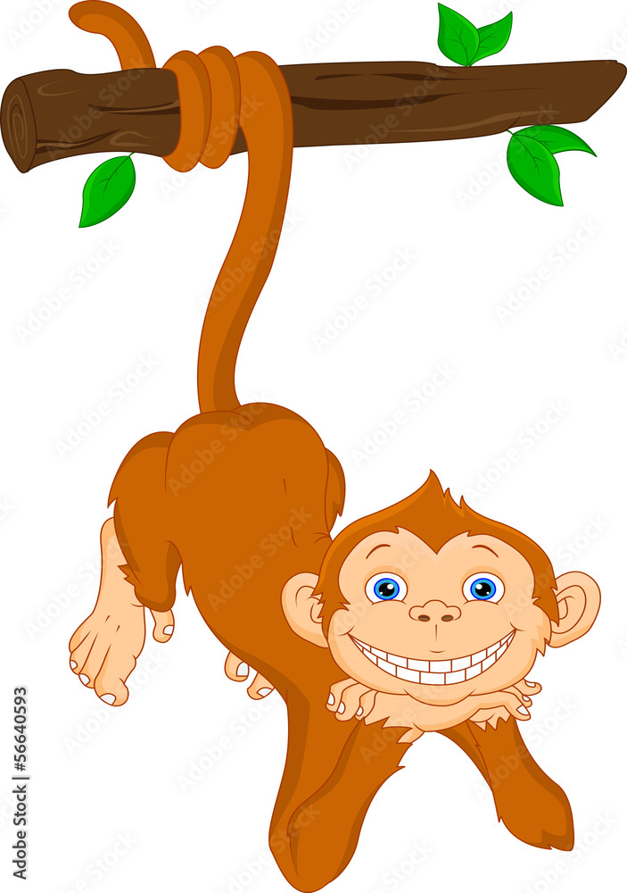 cute monkey hanging cartoon Stock Vector | Adobe Stock