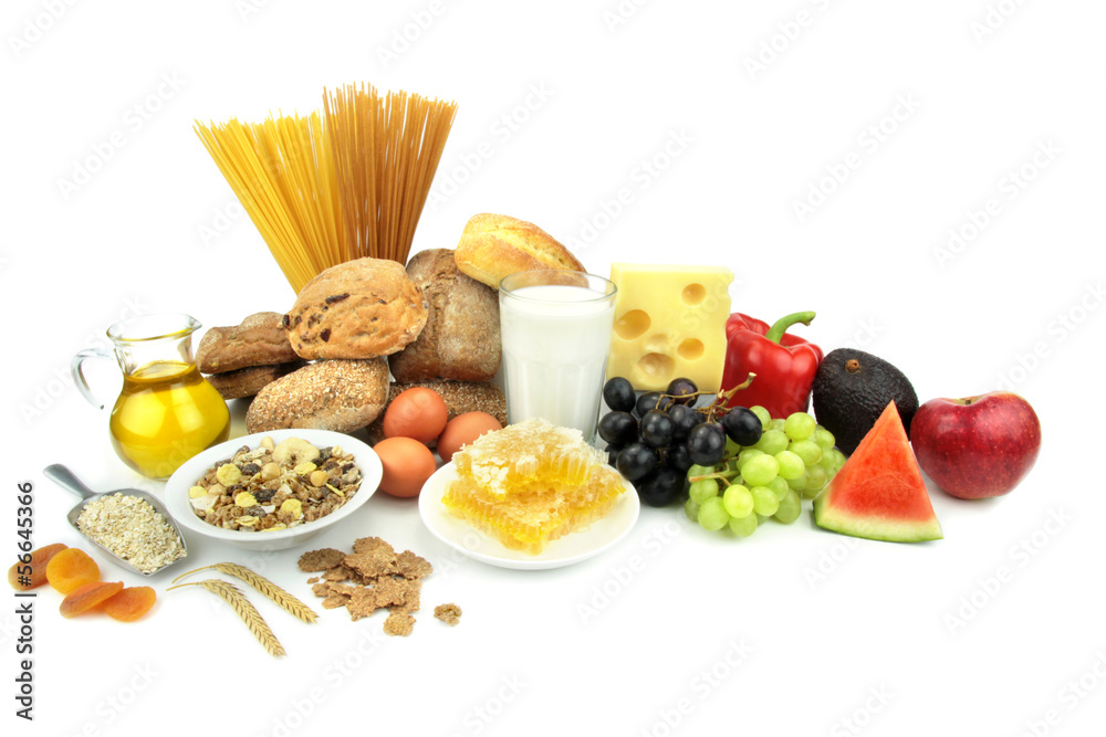Various foods, isolated on white background. Stock Photo | Adobe Stock