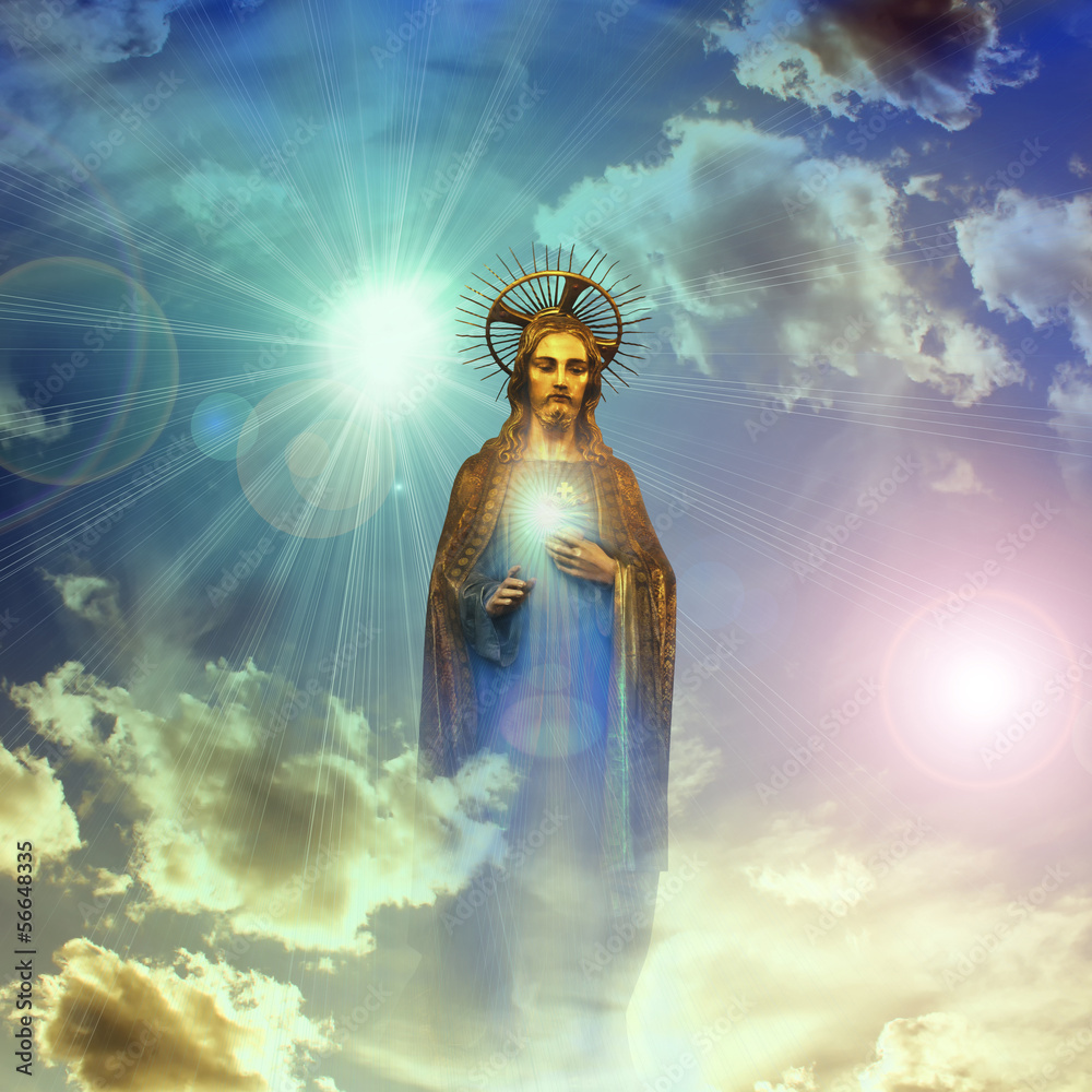 jesus christ gold statue with blue sky clouds background Stock Photo ...