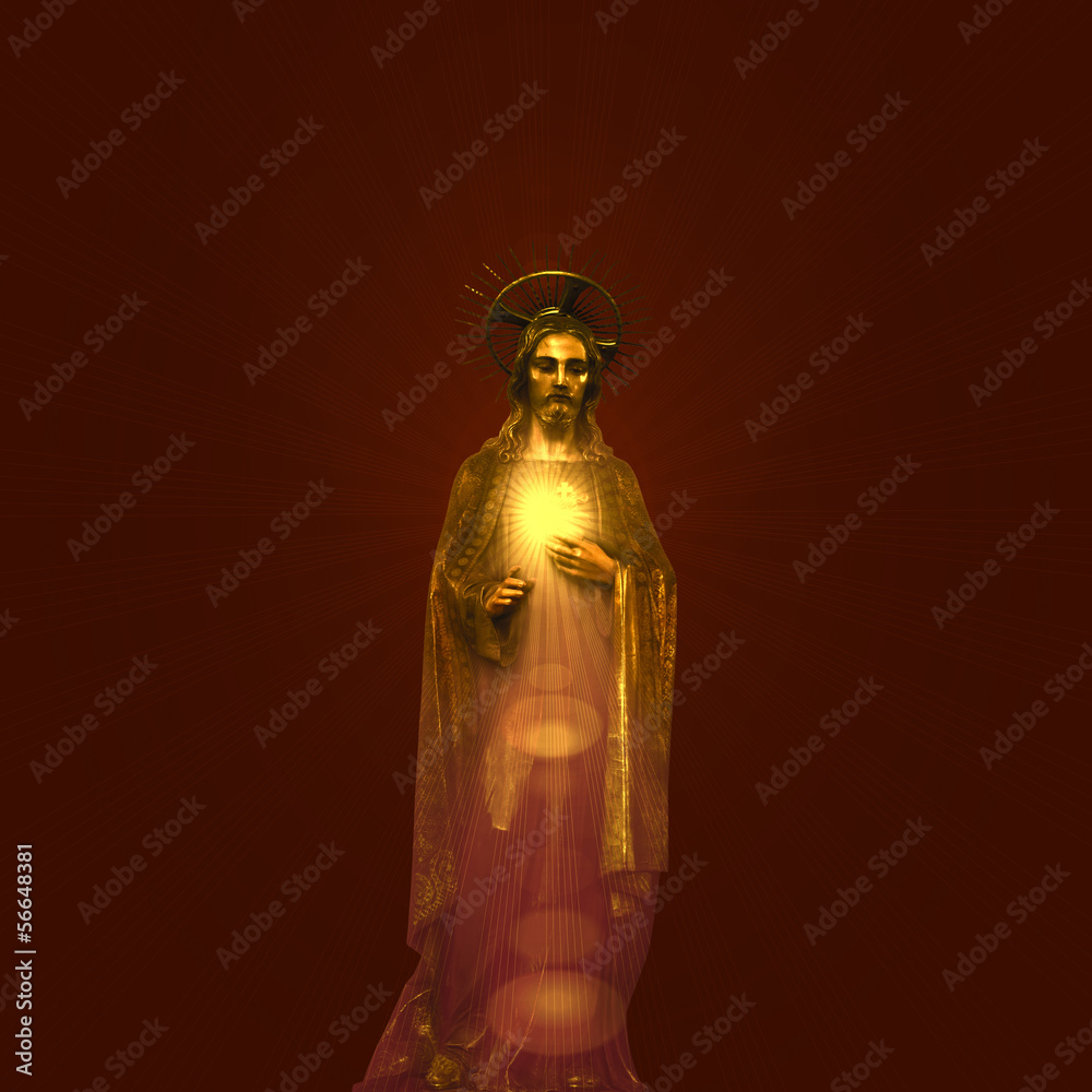 jesus christ statue in gold with burgundy background Stock Photo ...