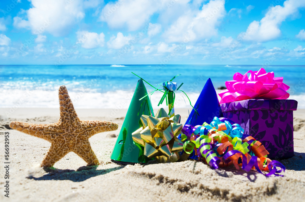 Birthday decorations on the beach ภาพถ่ายสต็อก | Adobe Stock