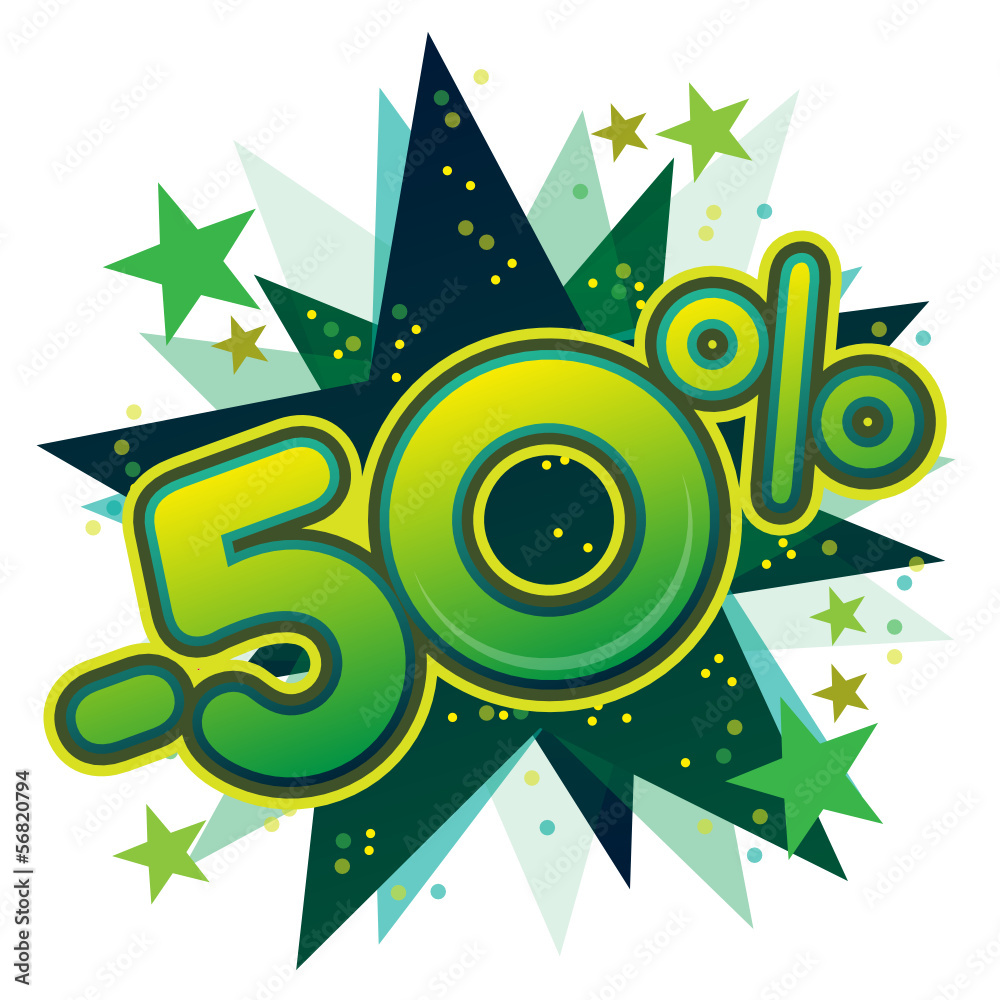 Vecteur Stock 50%, réduction, solde, remise, ristourne, commerce, vente ...