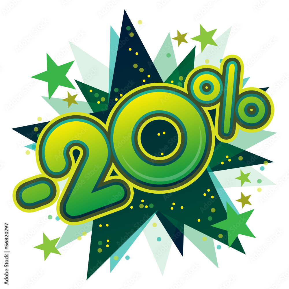 Vecteur Stock 20%, réduction, solde, remise, ristourne, commerce, vente ...
