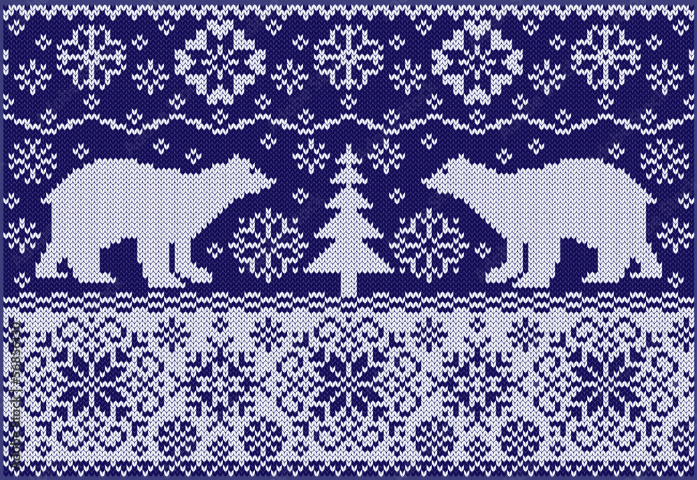 Knitted ornament with white bears. Northern pattern. Stock Vector ...